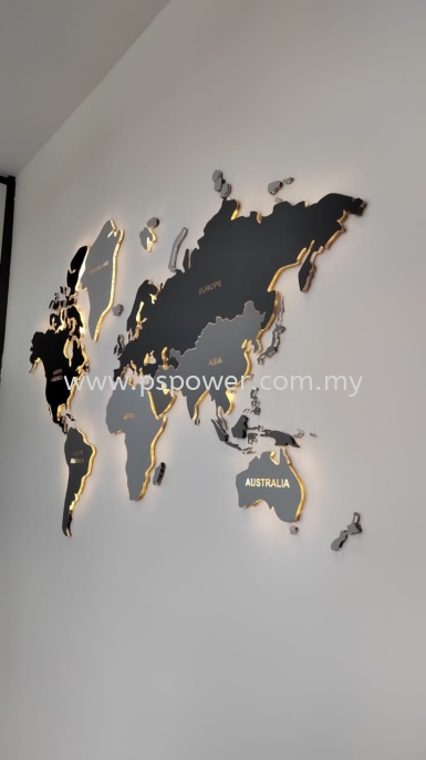 3D Acrylic LED Signage World Map Decoration LED SIGNAGE Selangor ...