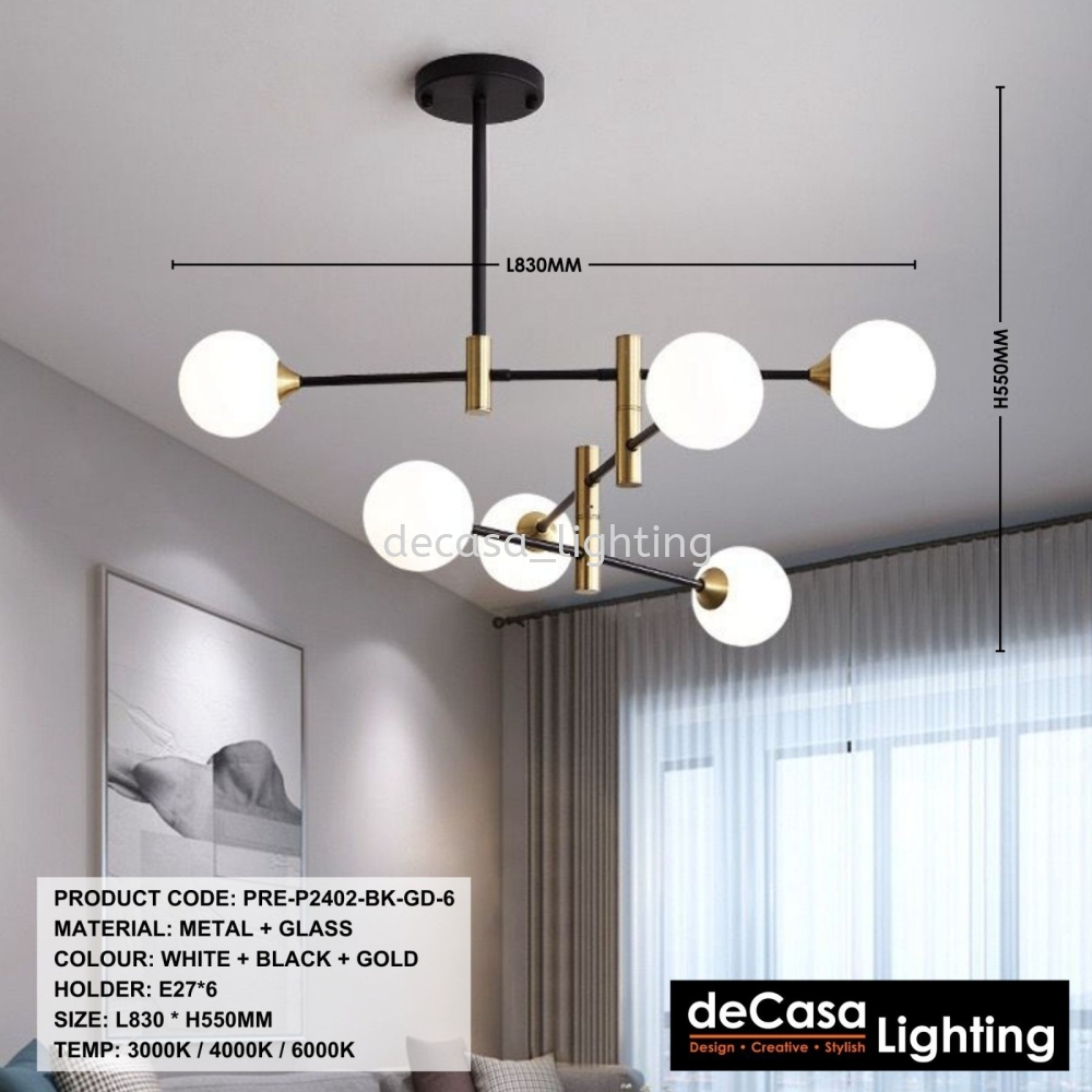 MODERN CREATIVE GLASSBALL PENDANT LIGHT PRE P2402 BK GD 6 Glass modern-creative-glassball-pendant-light-pre-p2402-bk-gd-6-glass
