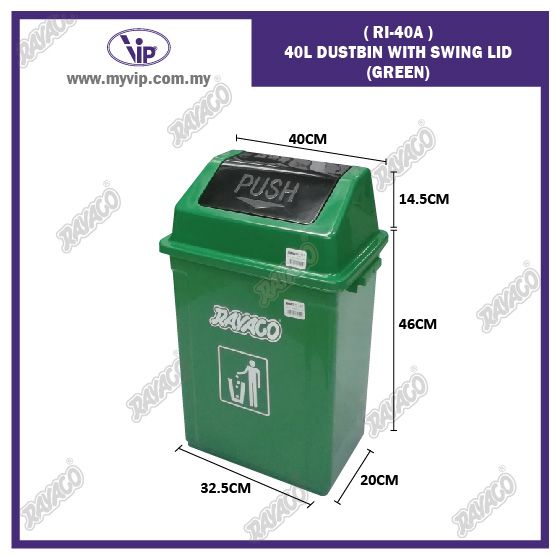 ( RI-40A ) 40L DUSTBIN WITH SWING LID (GREEN) Rawang, Selangor, Kuala ...