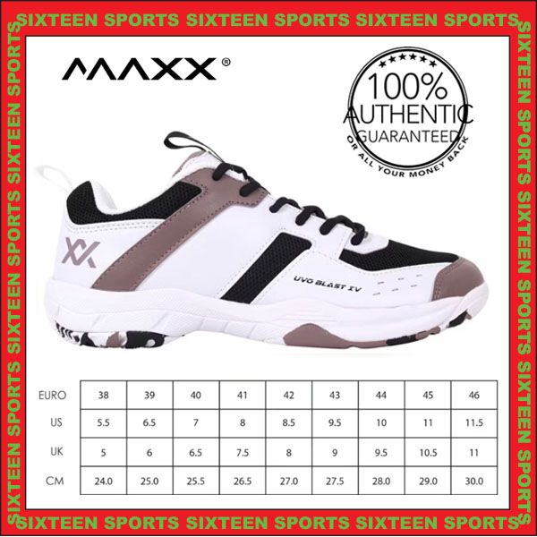 Maxx Badminton Shoes UVO BLAST 4 - (White- Brown) Pickleball Maxx KL ...