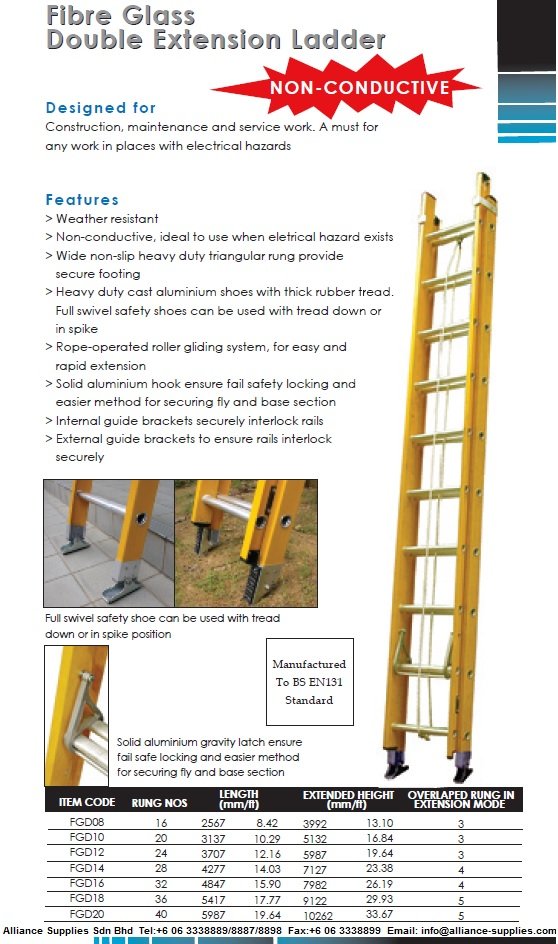 EVERLAS Fibre Glass Double Extension Ladder (Non-Conductive Double ...