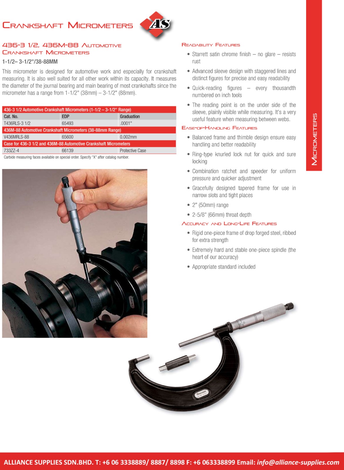 STARRETT Crankshaft Micrometers STARRETT Micrometers STARRETT Measuring ...