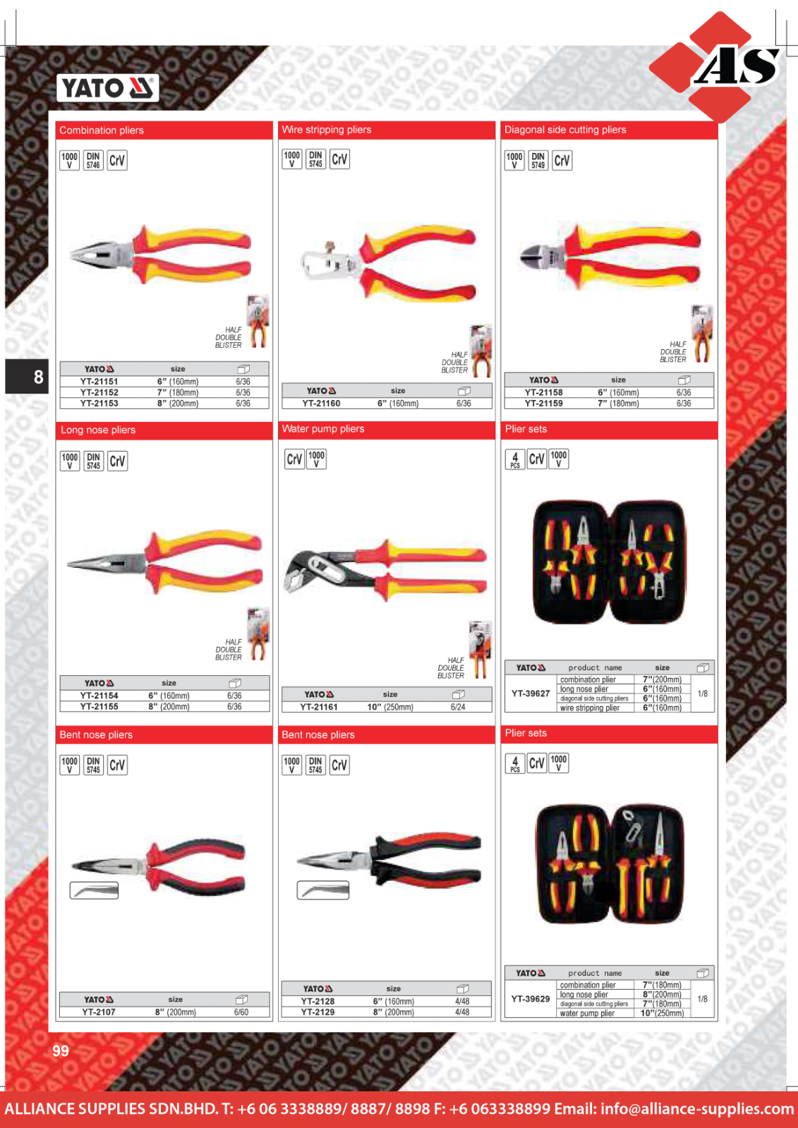 YATO Combination Pliers / Wire Stripping Pliers / Diagonal Side Cutting ...