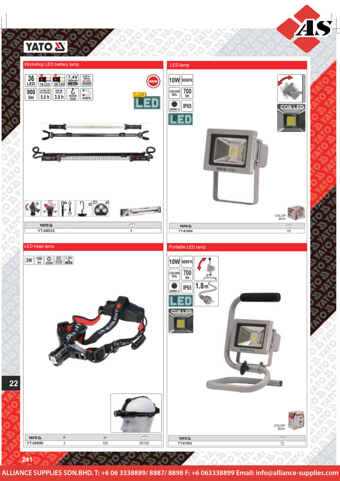 YATO Workshop LED Battery Lamp / LED Head Lamp / LED Lamp / Portable ...