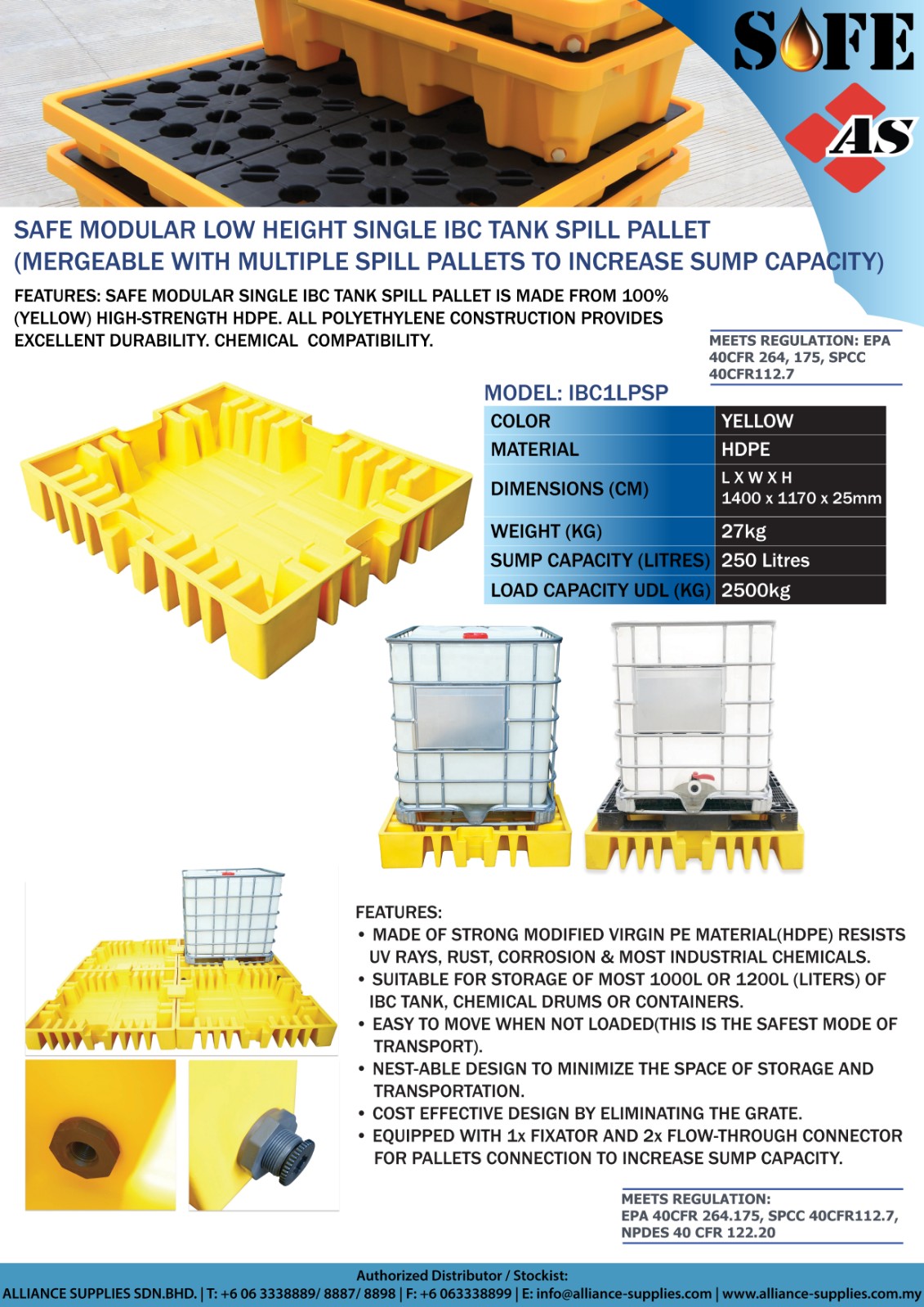 SAFE Modular Low Height Single IBC Tank Spill Pallet (Mergeable With ...
