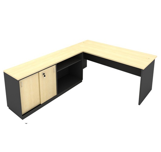 6FT WOODEN BASE EXECUTIVE TABLE WITH SLIDING DOOR + OPEN SHELF LOW ...