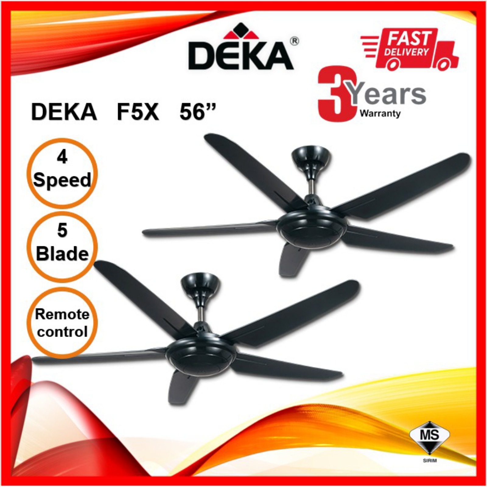 (READY STOCK)2pcs DEKA NEW MODEL 56'' F5X 5 BLADE 4 SPEED CEILING FAN ...