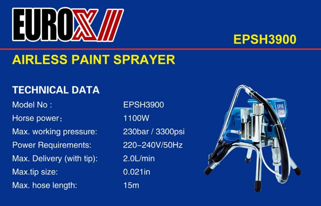 EUROX EPSH3900 AIRLESS PAINT SPRAYER (1100W) C/W 15MTR HOSE Johor Bahru ...