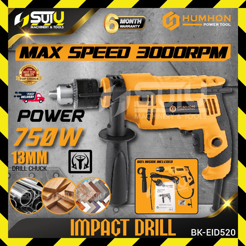 HUMHON EID520 / BK-EID520 13MM Impact Drill 750W 3000RPM Drill , Impact ...
