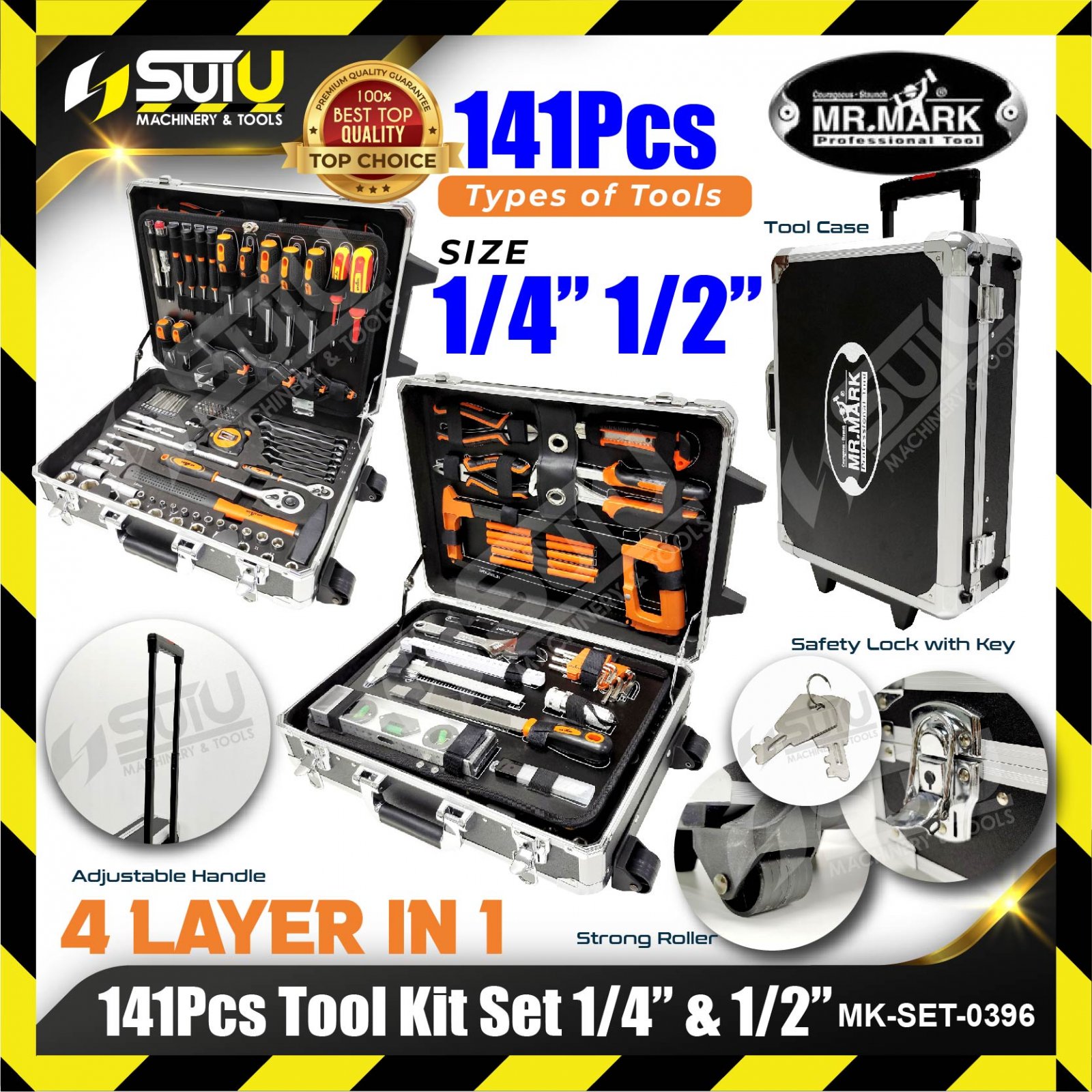 MR MARK MK-SET-0396 141PCS 1/4" & 1/2" Tool Kit Set with Aluminium Tool ...