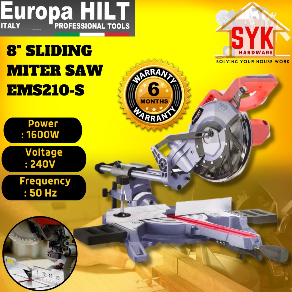 SYK Europa Hilt 8 Inch EMS210-S Sliding Miter Saw Machine Cutting Saw ...