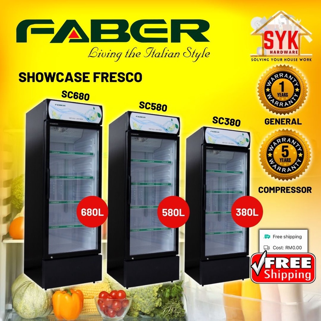 SYK Free Shipping Faber Showcase Fresco Chiller Fridge 1 Door SC380 ...