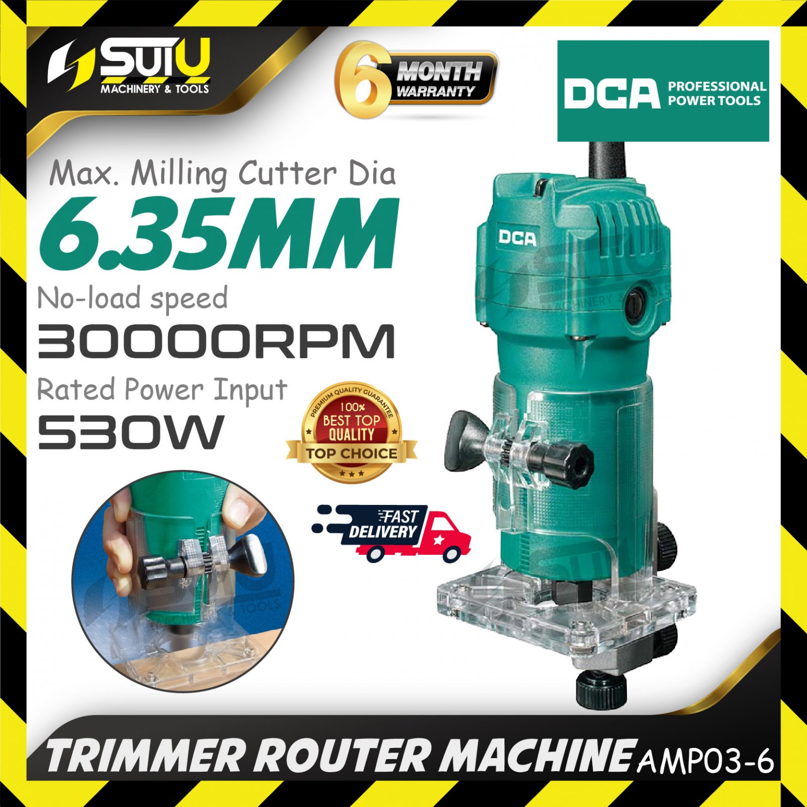 DCA AMP03-6 Trimmer Router Machine 530W 30000RPM Router , Trimmer Power ...