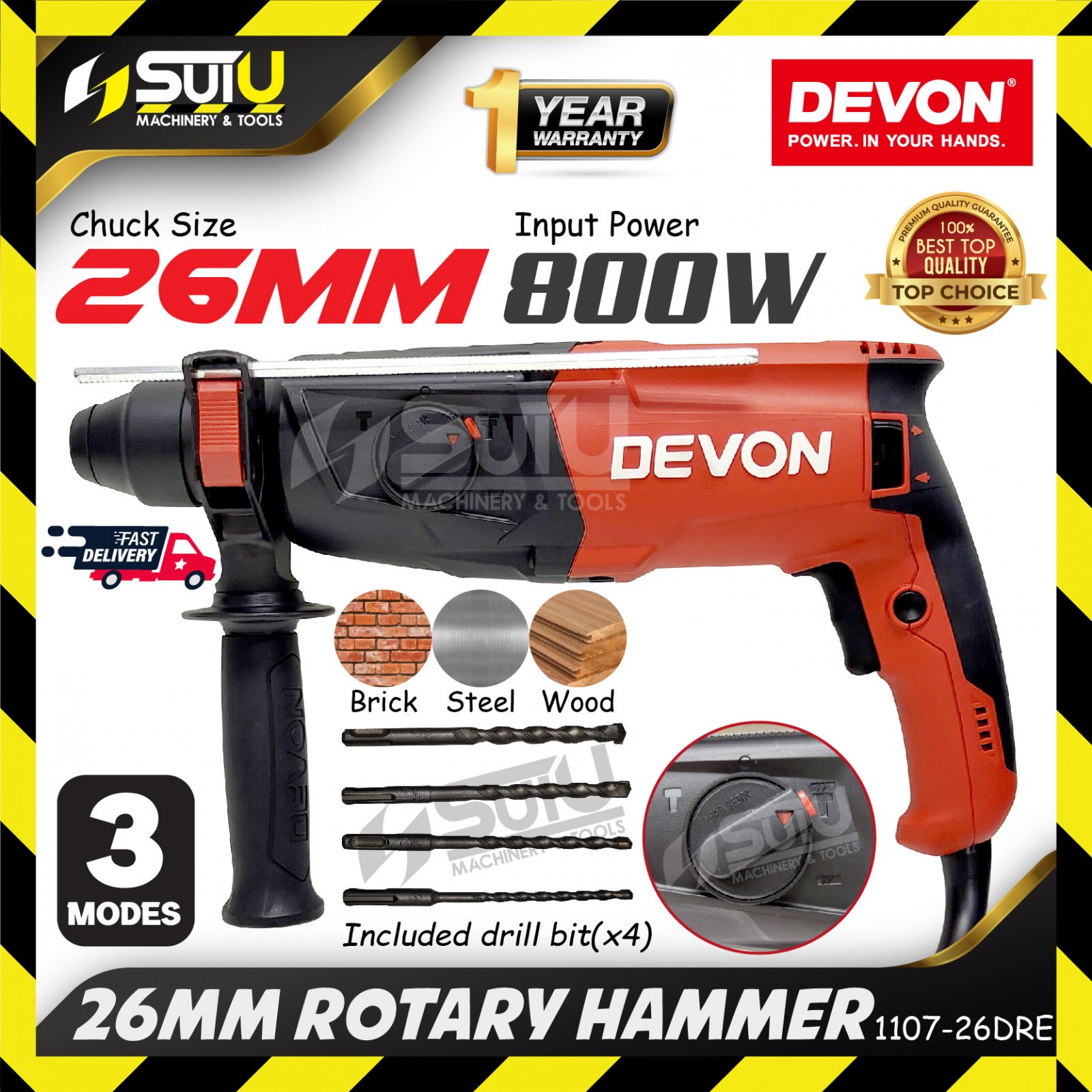 DEVON 1107-26DRE Rotary Hammer 26mm Rotary , Demolition , Percussion ...