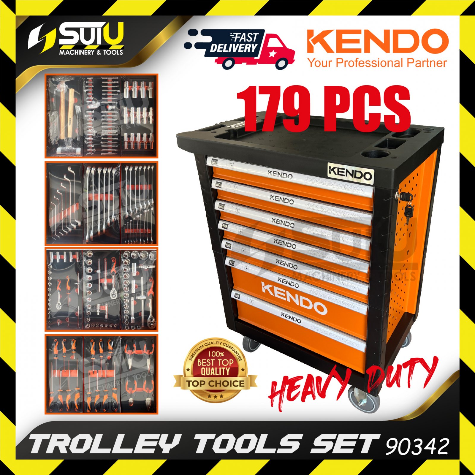 KENDO 90342 179PCS 7 Drawers Trolley Tools Set / Set Alat Trolli ...