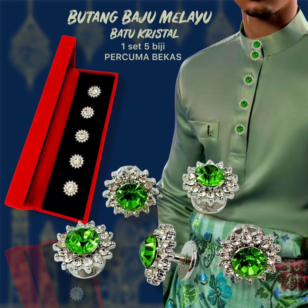 Elegant Brooch 1 Set [Free Box] Butang Baju Melayu Nikah Batu Kristal ...