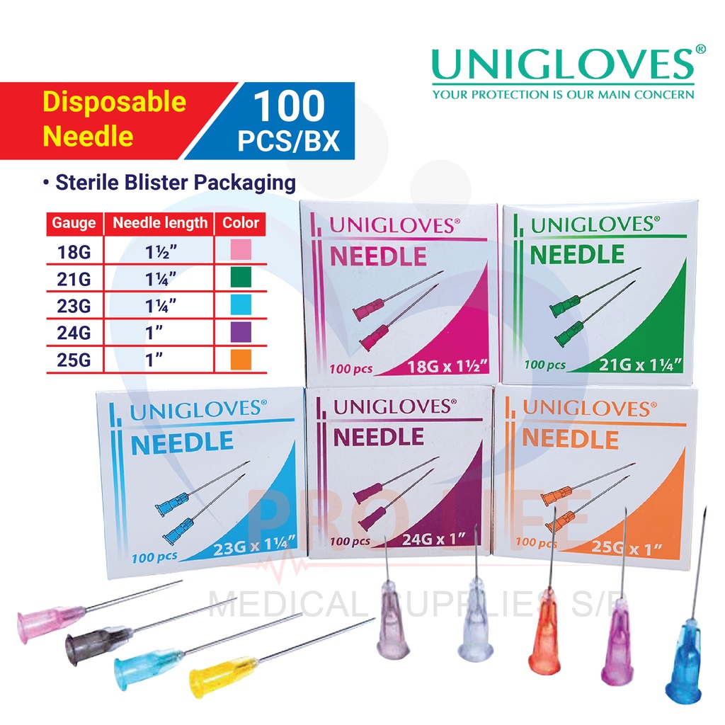Unigloves Disposable Needle 18G/ 21G/ 23G/ 24G/ 25G |100pcs Per Box ...
