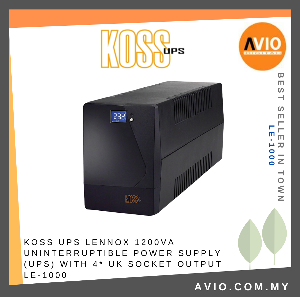 koss ups Lennox 1200VA Uninterruptible Power Supply (UPS) with 4* UK ...