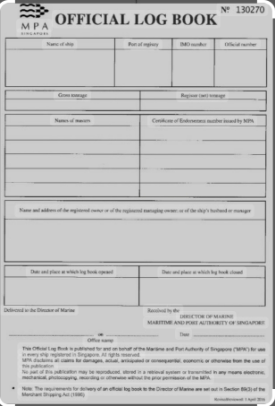 MPA SINGAPORE OFFICIAL LOG BOOK BOOKS OF REFERENCE / PUBLICATION ...