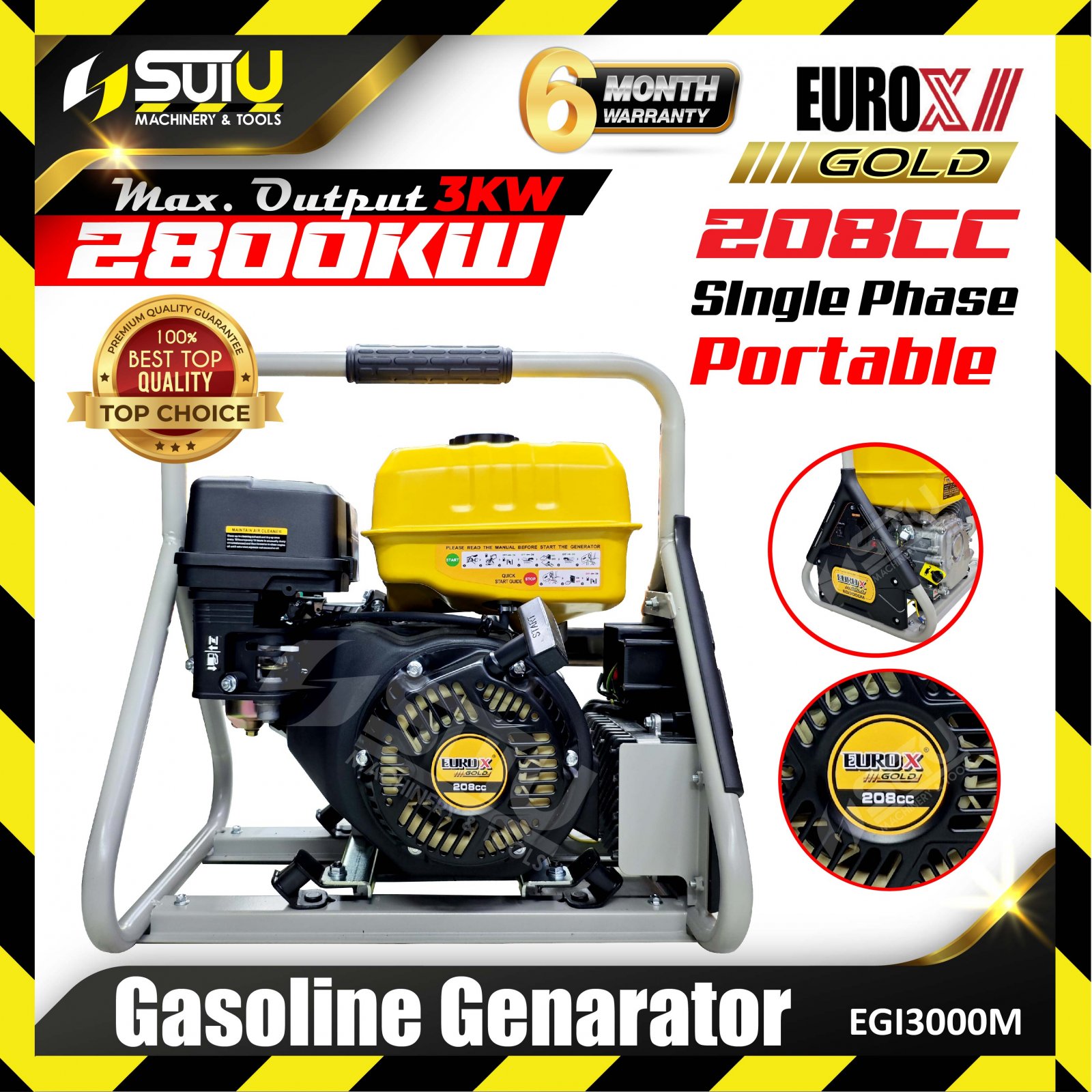EUROX GOLD EGI3000M 208CC Gasoline Inverter Generator / Penjana 2.8kW ...