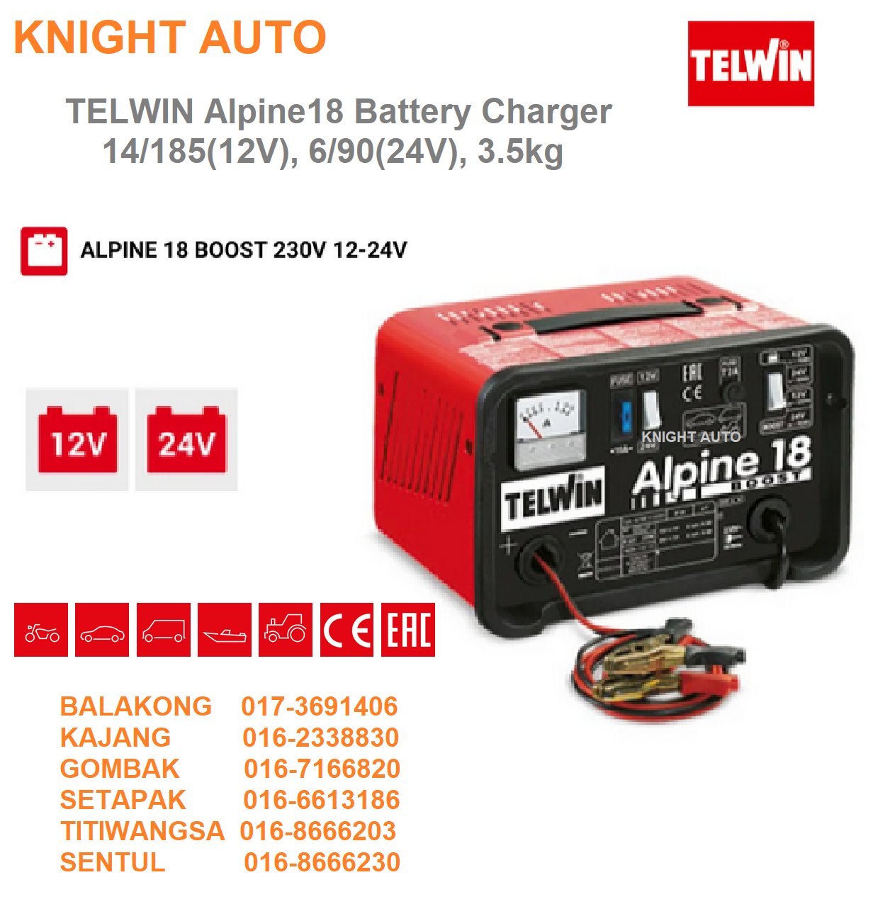 TELWIN Alpine 18 Boost Car, Tuck, Boat, Bike, Portable Battery Charger ...