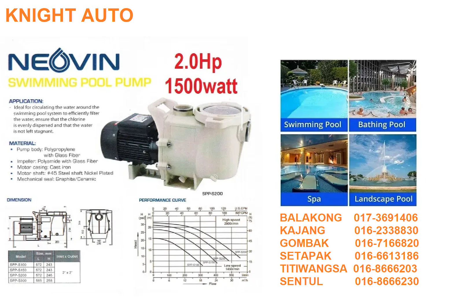 Neovin SPP-S 2.0Hp x 2-inch Heavy Duty Self Priming Pump Swimming Pool ...