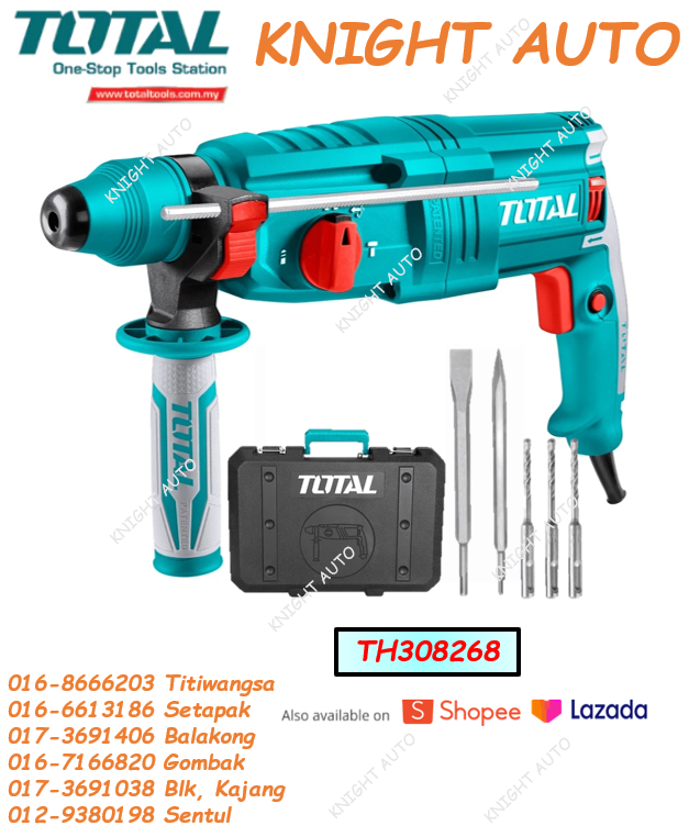 TOTAL TH308268 (3 in 1) 800w Rotary Hammer / Drill Hacker Impact Drill ...