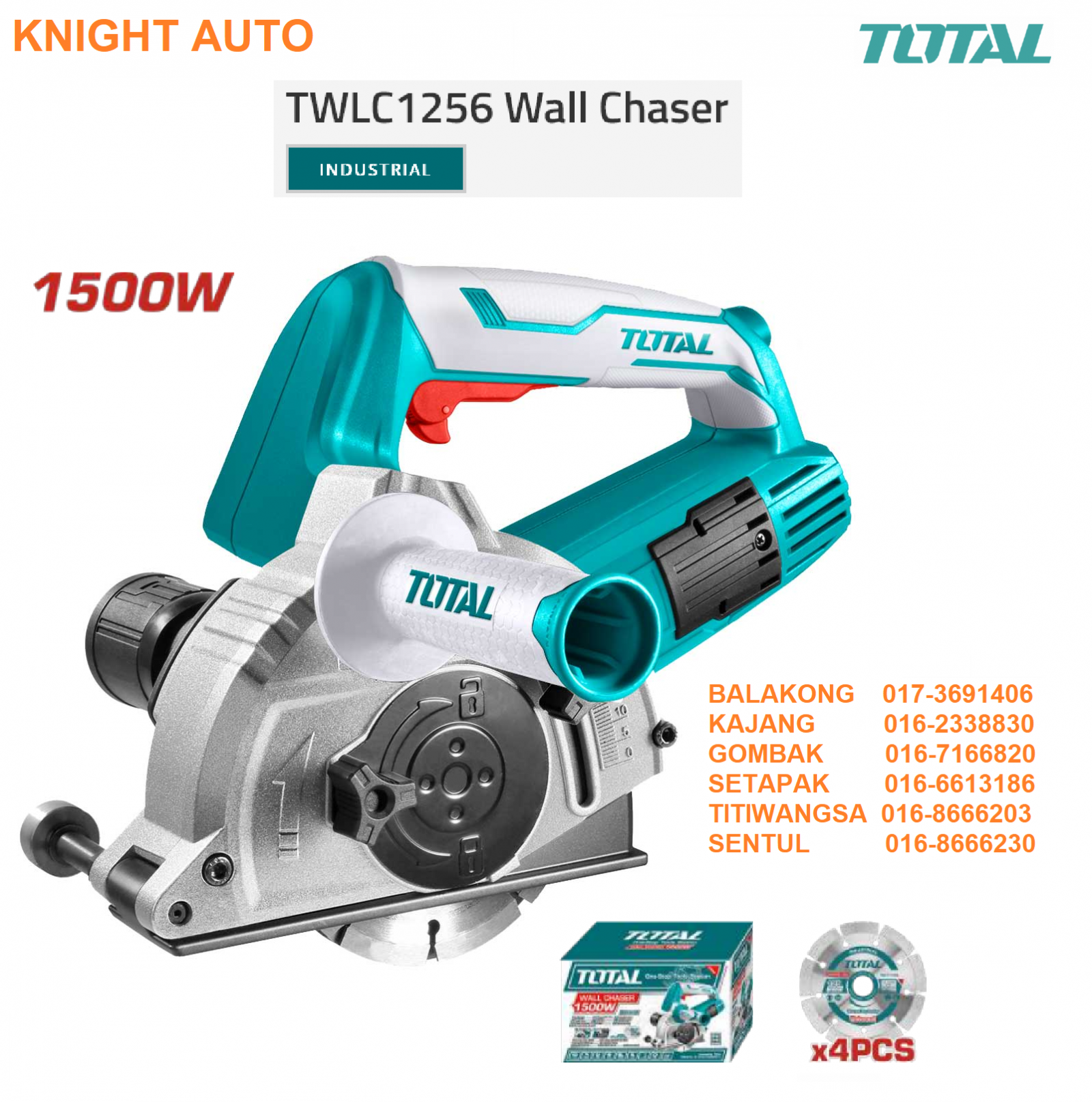 TOTAL WIRE TWLC1256 Wall Chaser Industrial 1500W M14 125mm L007 Cutting ...