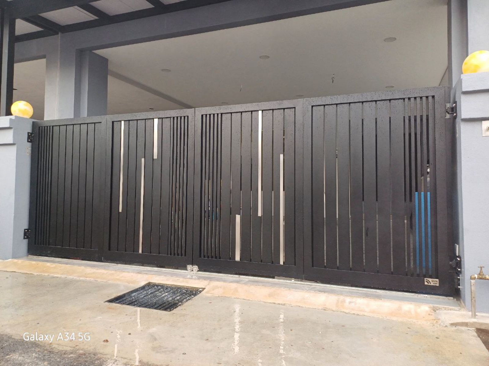 Aluminium Auto Gate - Brown With White Striped Design Penang, Malaysia ...