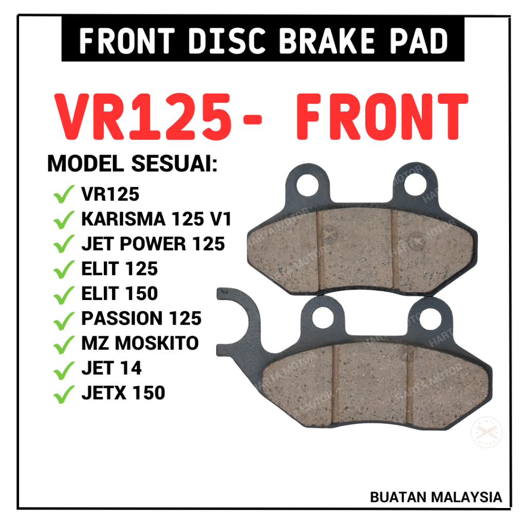 FRONT DISC BRAKE PAD VR125 - KARISMA JET POWER ELIT 125 150 PASSION MZ ...