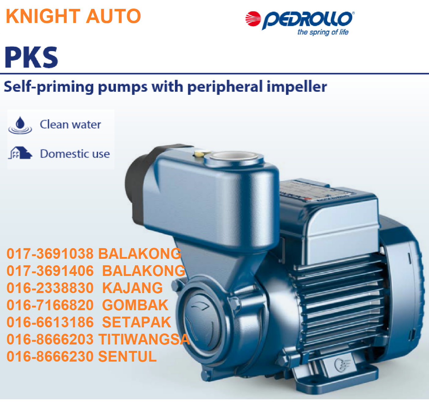 Pedrollo Self-priming with Peripheral Impeller PKSm PKSm80 Single phase ...