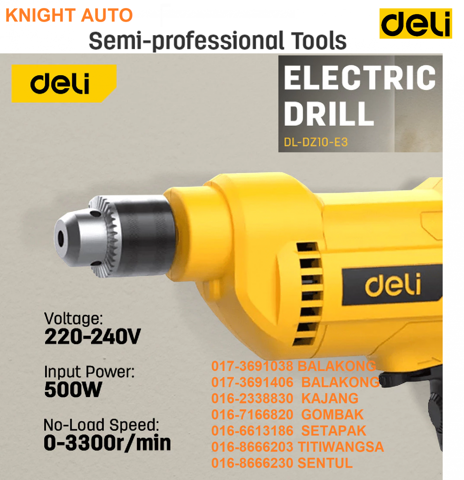 DELI DL-DZ10-E3 Corded Electric Drill with Variable Speed Control 240V ...