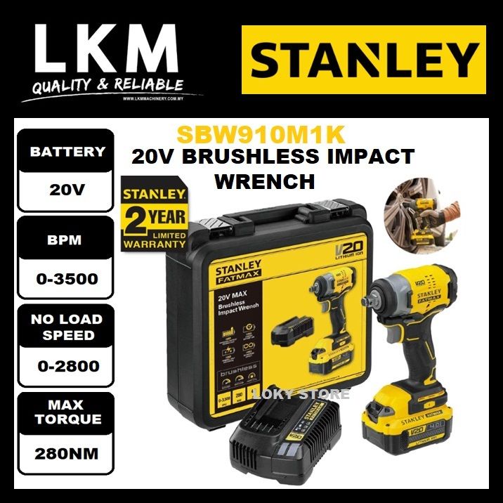 STANLEY SBW910M1K-B1 20V Cordless Brushless Impact Wrench With 1x4.0Ah ...