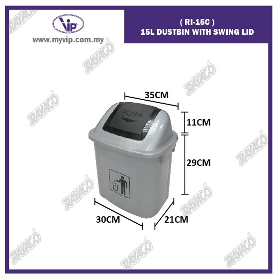 ( RI-15C ) 15L DUSTBIN WITH SWING LID Rawang, Selangor, Kuala Lumpur ...