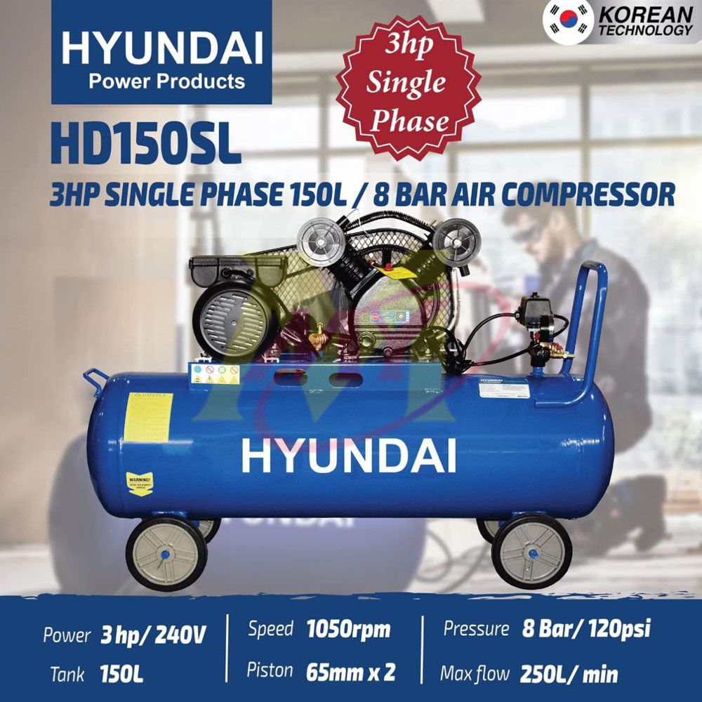 HYUNDAI HD150SL Air Compressor 8 Bar 3Hp 150L 240V [Code: 10385 ...