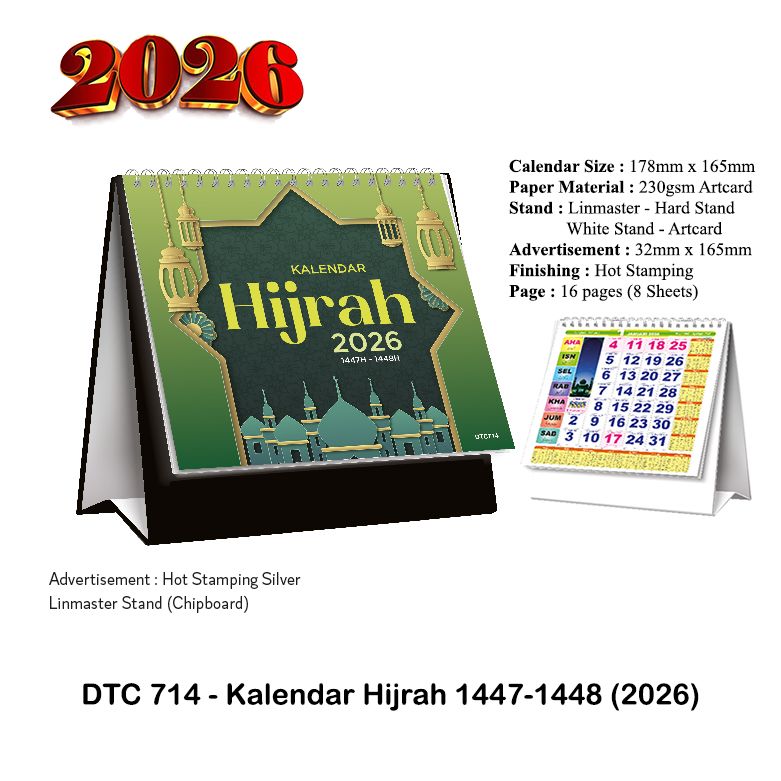 DTC 714 - Kalendar Hijrah 1447-1448 (2026) Selangor, KL, Malaysia ...