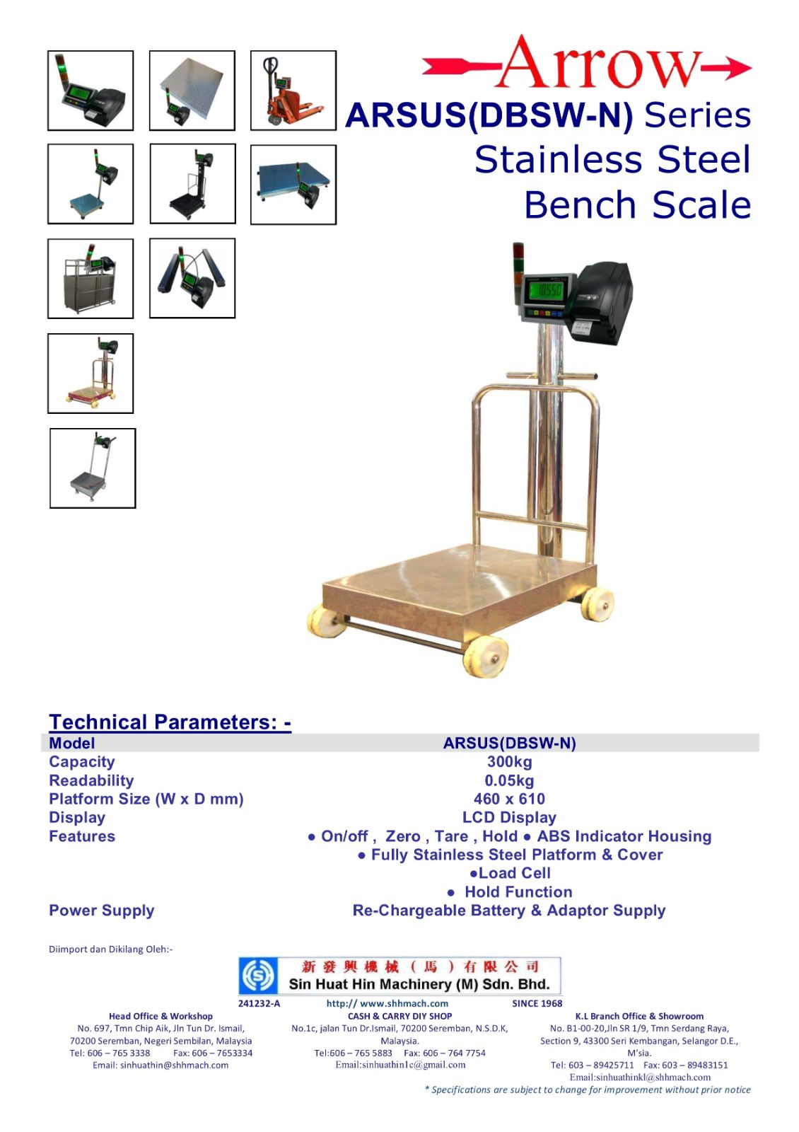 Arrow ARSUS(DBSW-N) Series Stainless Steel Bench Scale (1) | Durable ...
