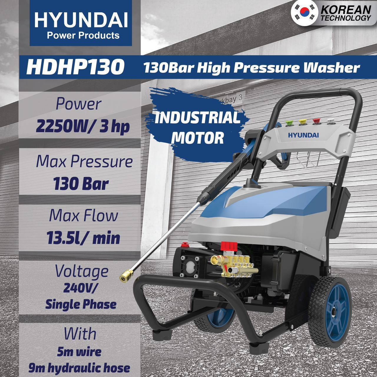 HYUNDAI HDHP130 High Pressure Cleaner 130 Bar 240V (Induction Motor ...