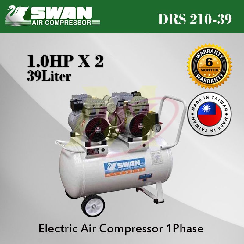 Swan DRS-210-39 Oil Less Air Compressor 39L 1Hp 240V C/w Certificate ...