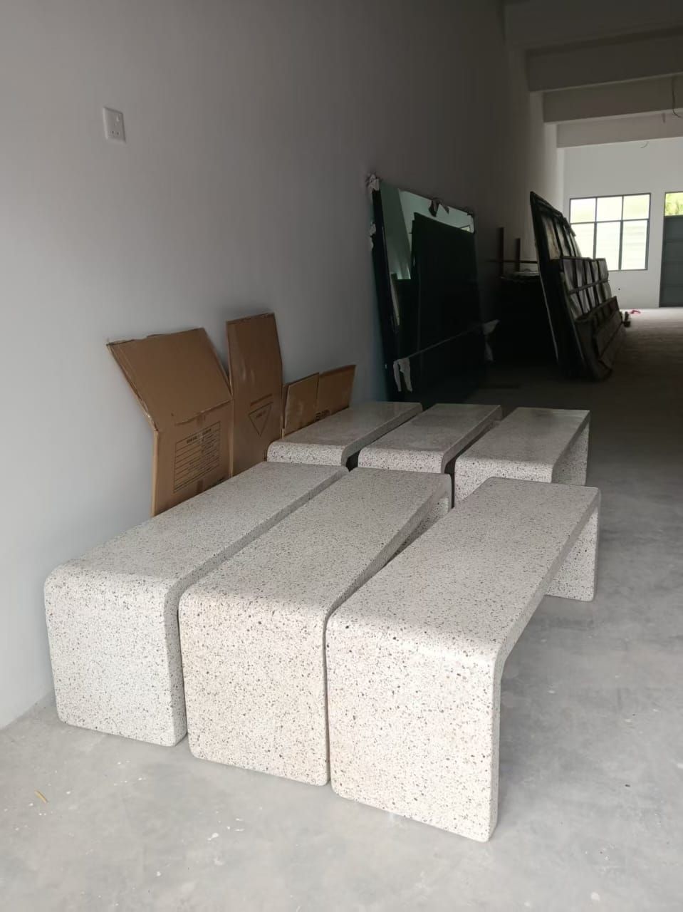 N-Shape Outdoor Terrazzo Stone Bench – Modern Garden & Landscape ...