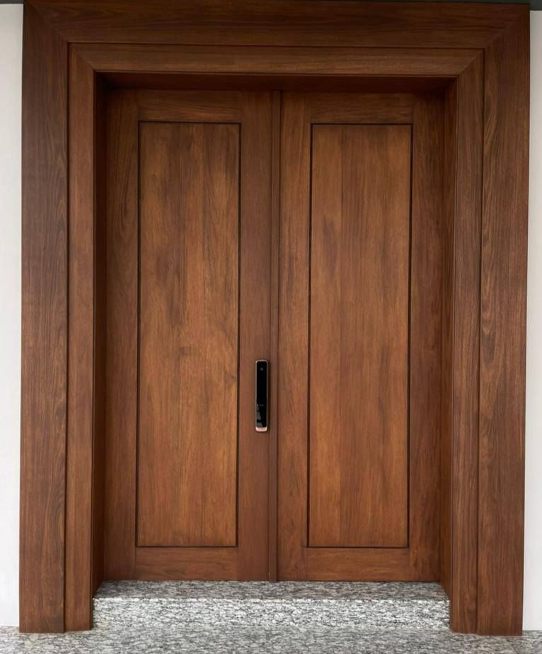 Meranti Wood Double-Panel Entrance Door With Framed Rectangular Insets ...