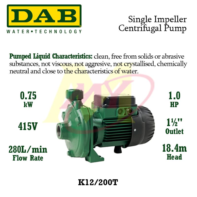 DAB K12/200T Single Impeller Centrifugal Pump 1Hp 415V 1 1/2" X 1 1/2 ...