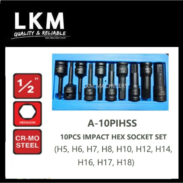 KPT 10PCS Impact Hex Socket Set A-10PIHSS (H5, H6, H7, H8, H10, H12 ...