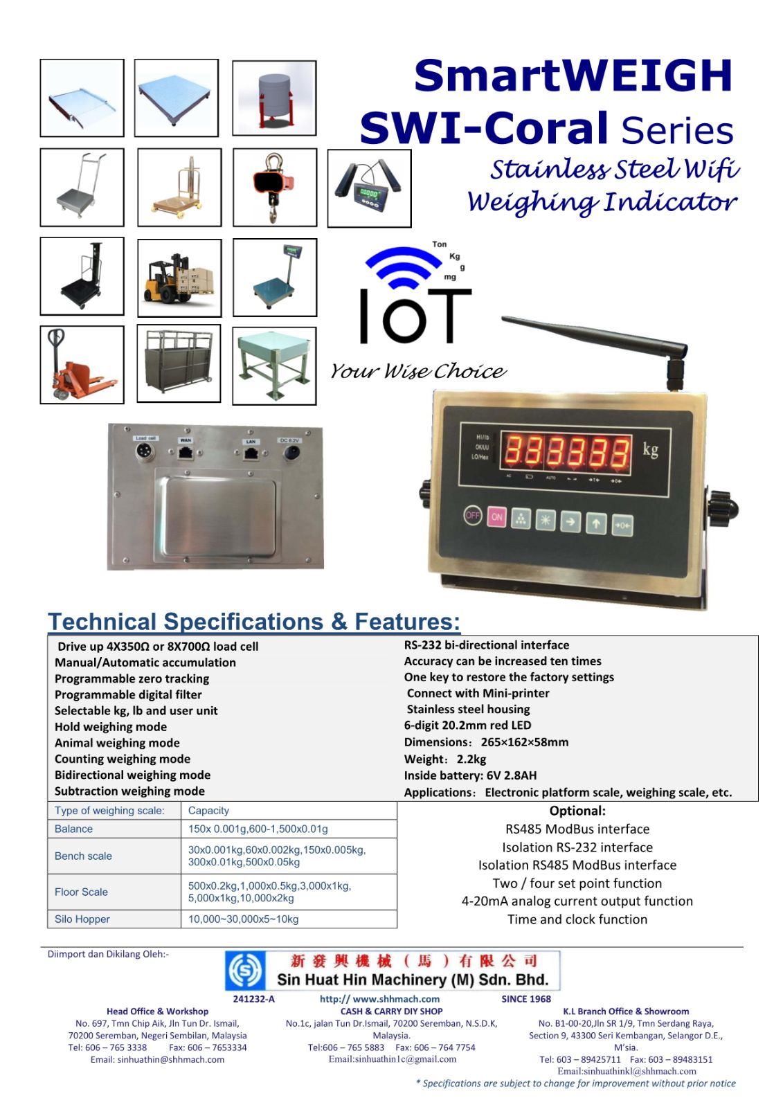 SmartWEIGH SWI-Coral Series Stainless Steel WiFi Weighing Indicator ...