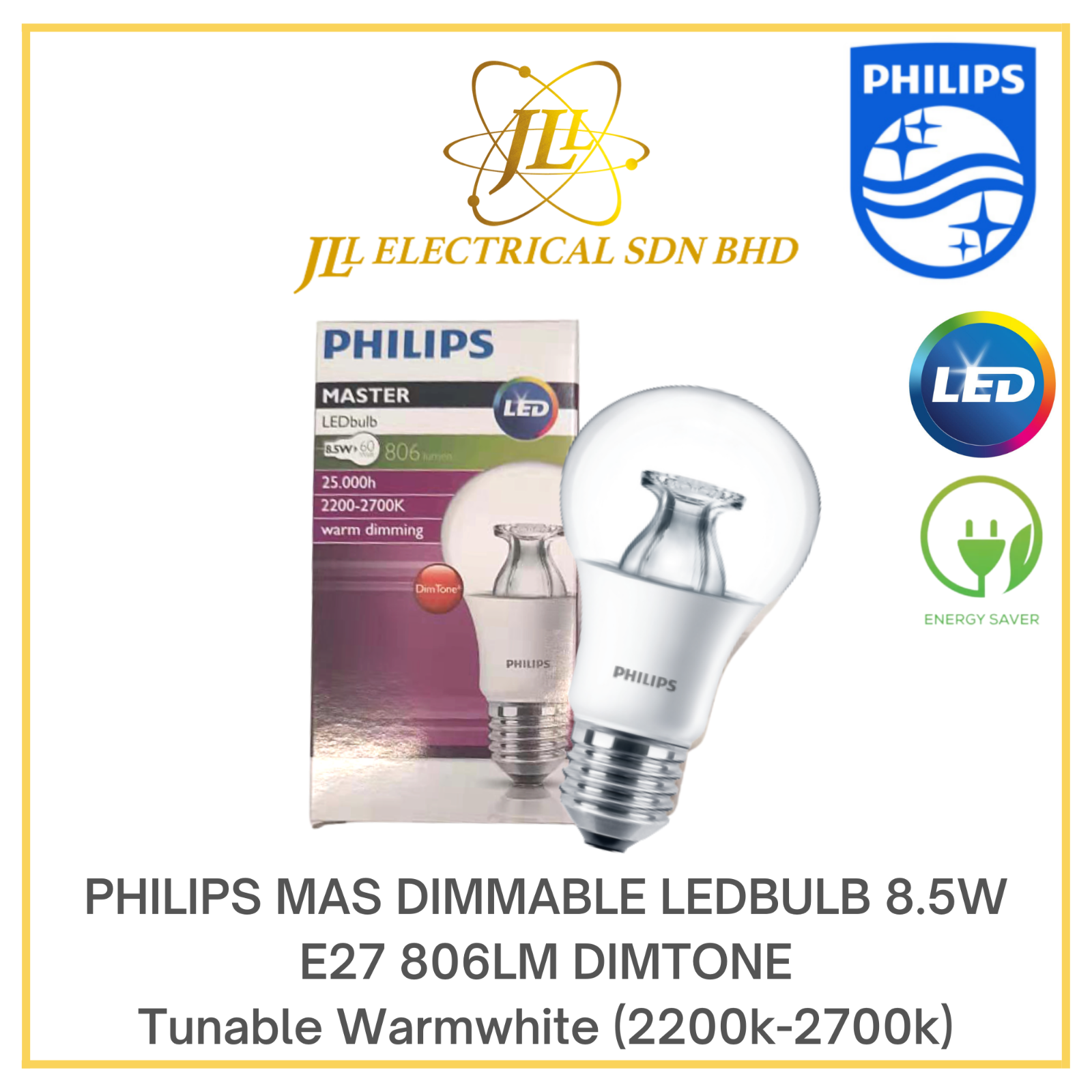 PHILIPS MASTER LED GLS BULB 8.5W E27 A60 806LM DIMMABLE (2200K-2700K ...