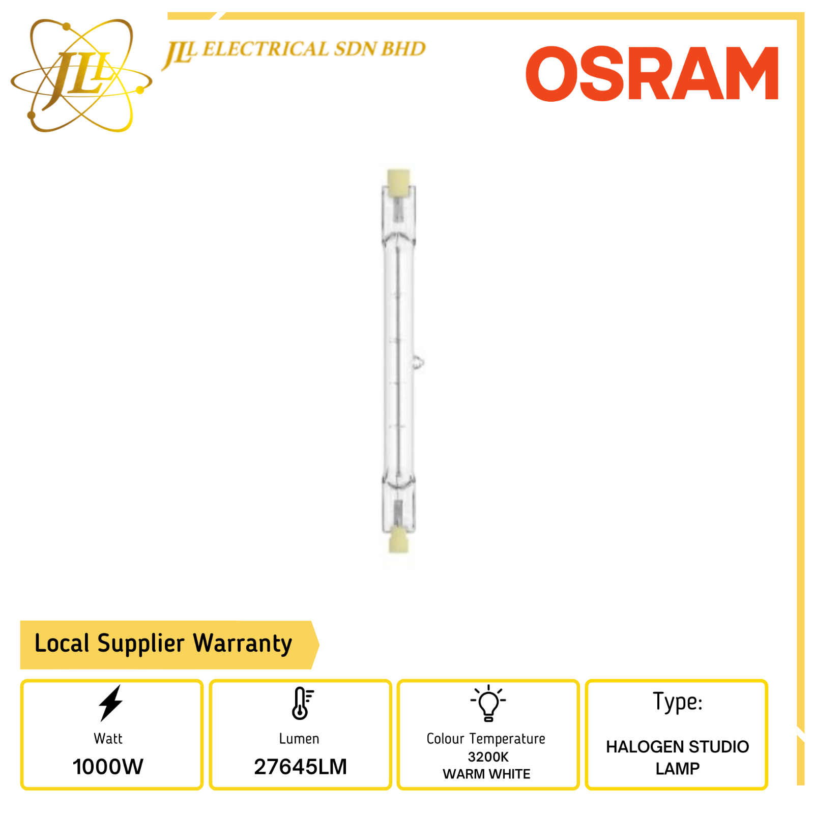 OSRAM 64583 1000W 230V 28LM R7S 3200K WARM WHITE HALOGEN STUDIO LAMPS ...