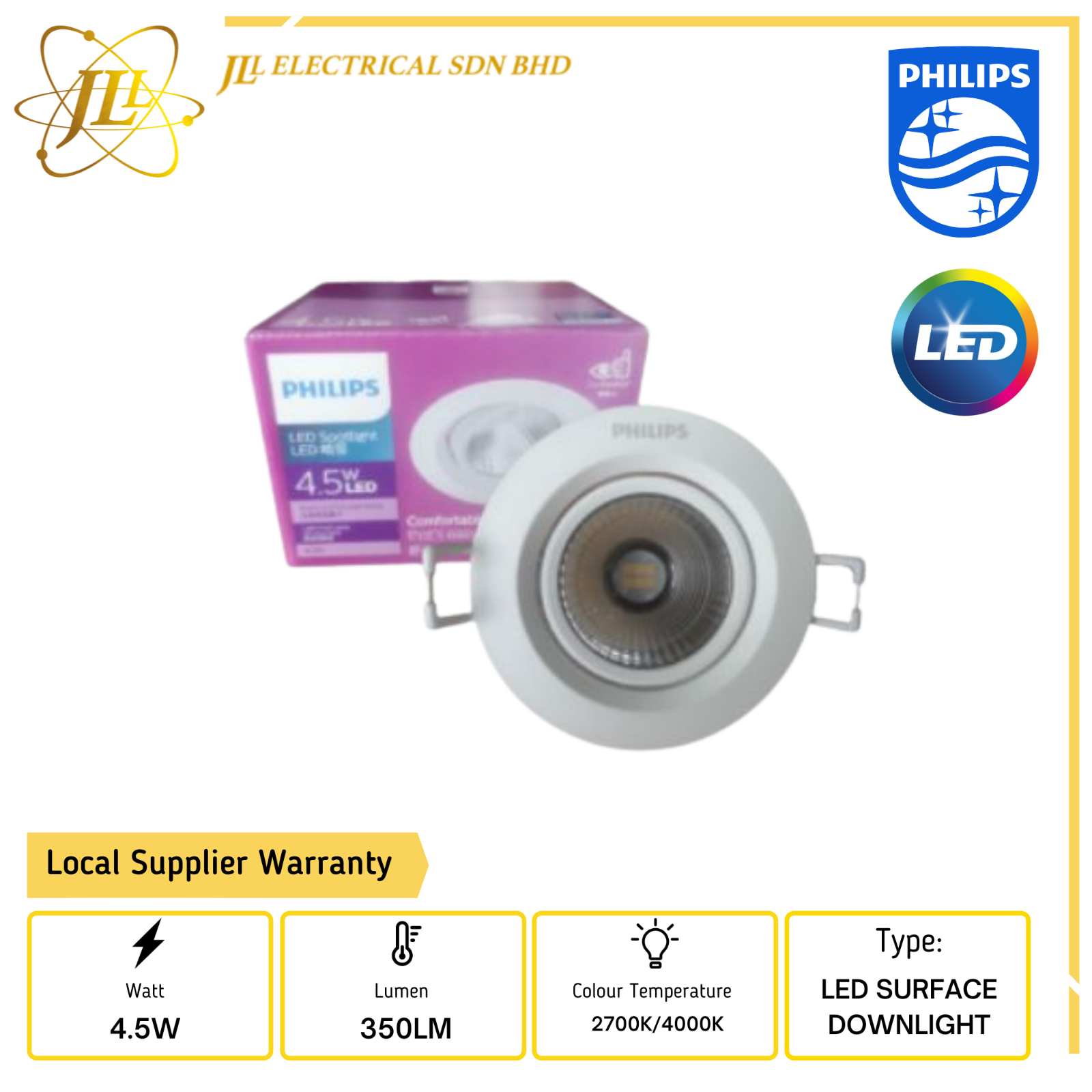 PHILIPS SL201 4.5W 70MM 24D EYECOMFORT LED SPOTLIGHT [2700K/4000K ...