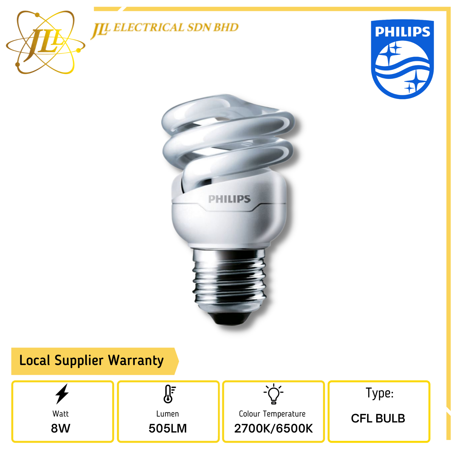 PHILIPS MINI TORNADO BULB E27 8W 2700K/6500K COMPACT FLUORESCENT LAMP ...