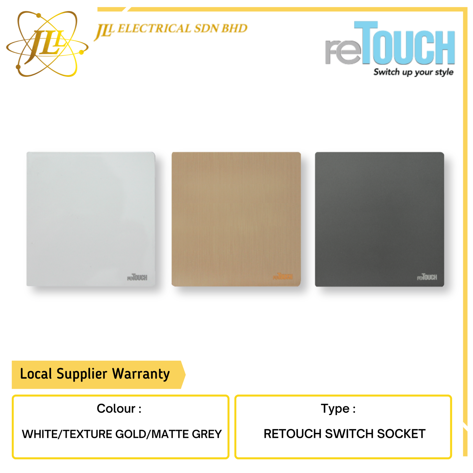 ReTOUCH ULTRA RIMLESS 1 GANG 1 WAY 16A SWITCHES [WHITE/TEXTURE GOLD ...