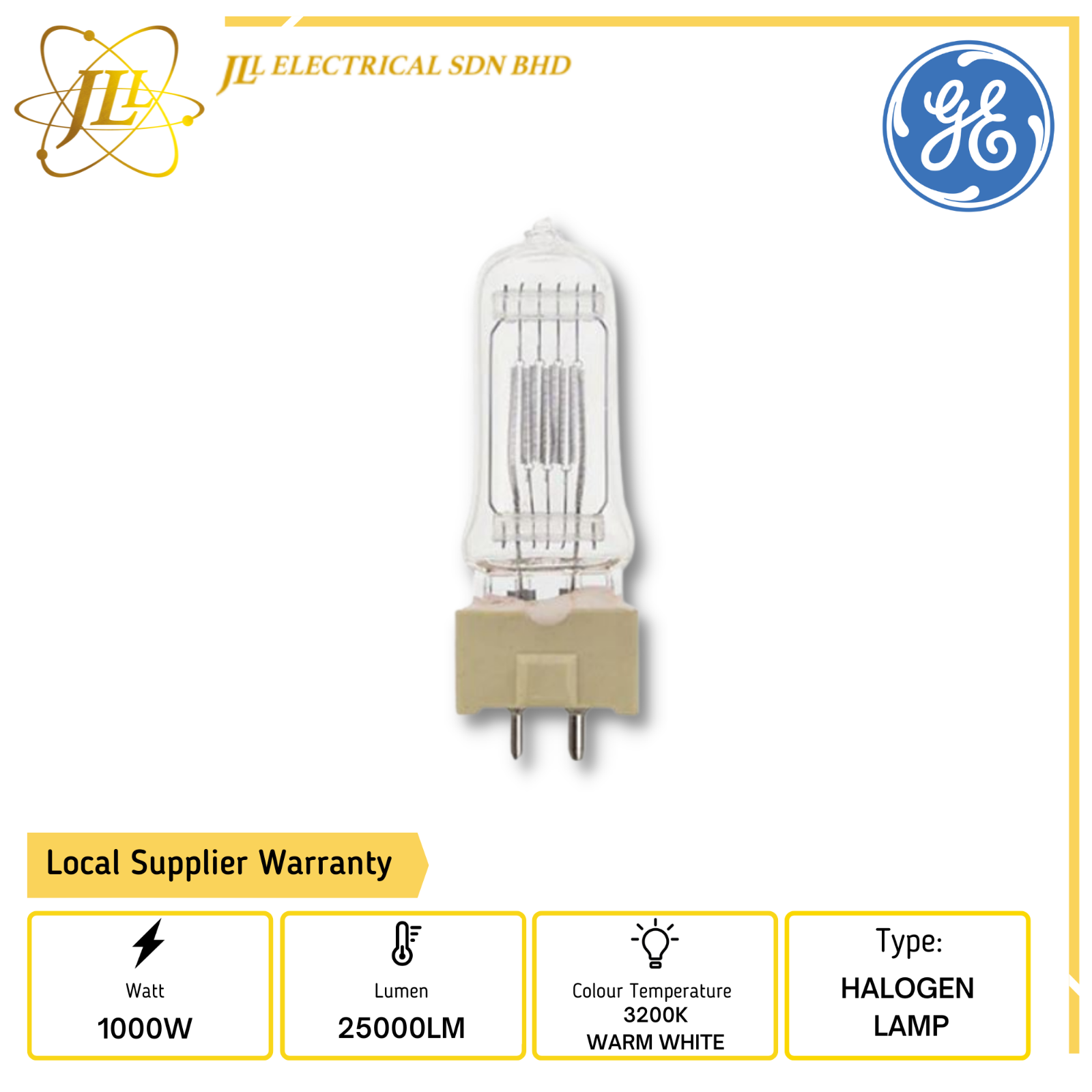 GE GAD 1000W 240V GY9.5 25000LM 3200K WARM WHITE HALOGEN LAMP SENSORS ...